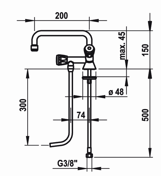 KWC Spültisch-Standventil Kuri Ausladung 200 mm, verchromt, Schwenkauslauf, 1 Unterspülrohr ...