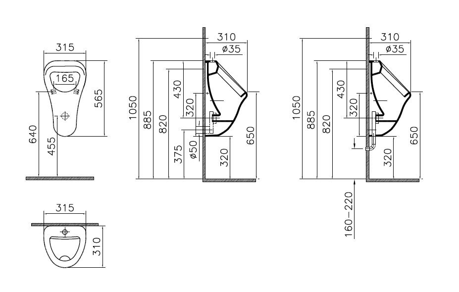 VitrA Bad Urinal Arkitekt Options 31,5x31x56,5cm, Zulauf von oben, ohne ...